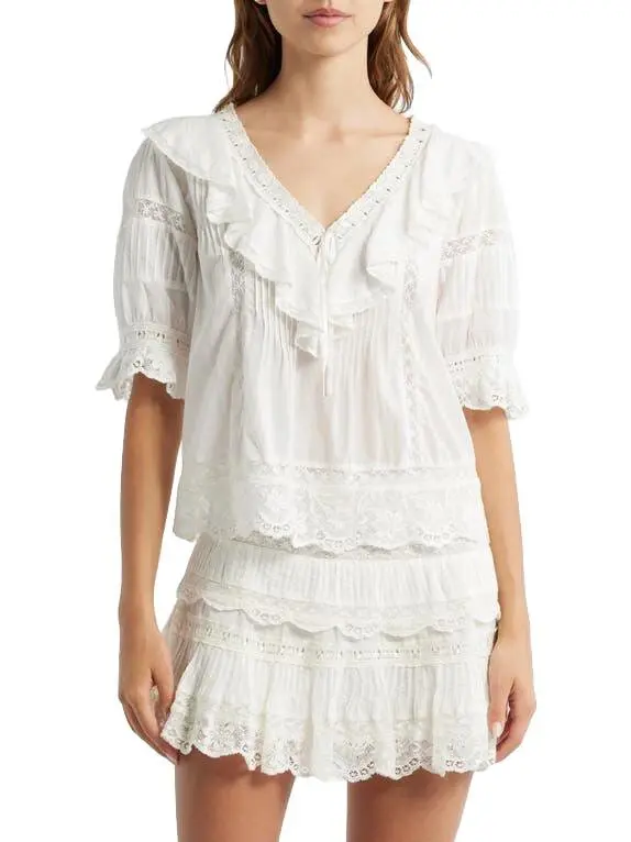 LoveShackFancy Ruffle And Lace Top - Off White