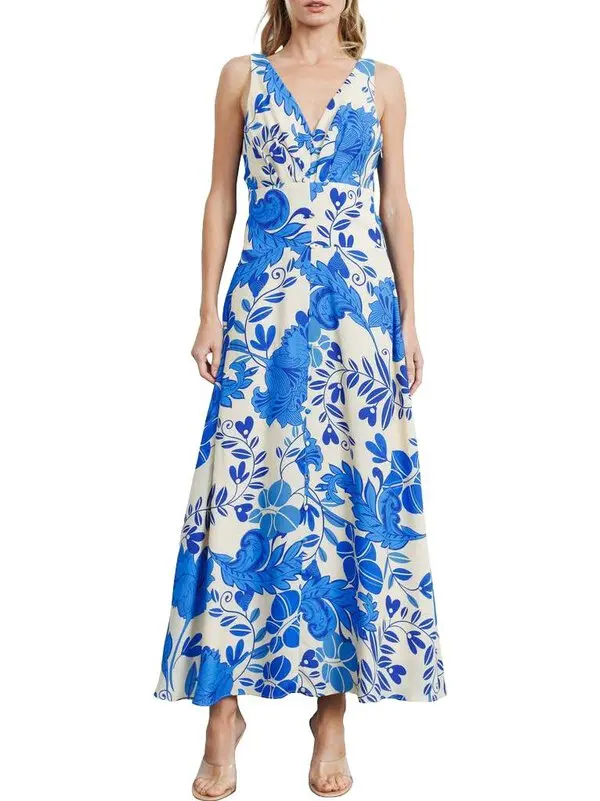 CIEBON Floral Maxi Sleeveless Dress - Blue