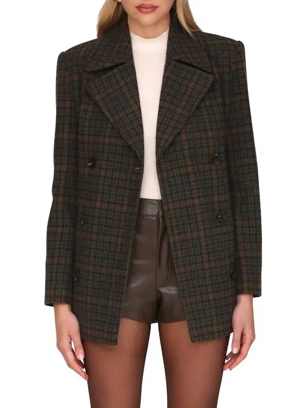 Avec Les Filles Oversized Double Breasted Pea Coat - Foliage Plaid
