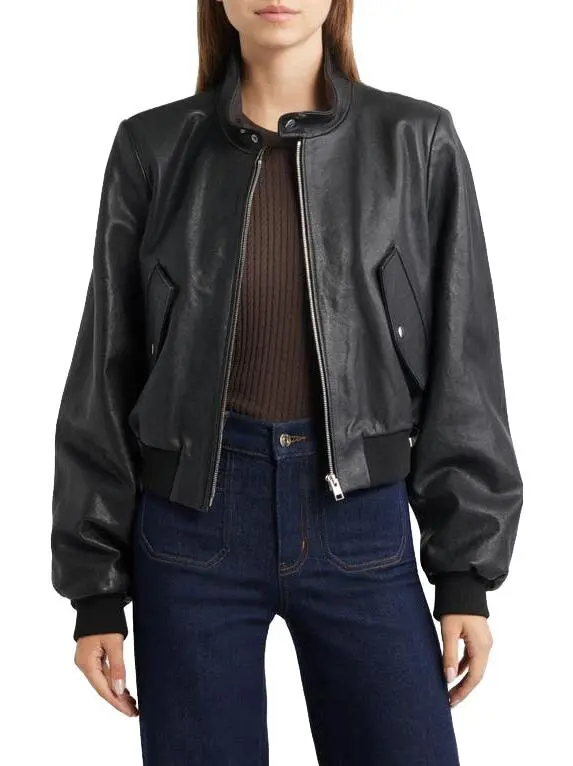 FRAME Leather Bomber Jacket - Black