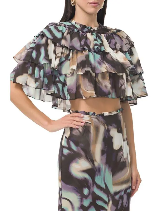 AFRM Abstract Print Tiered Crop Top - Feather Swirl