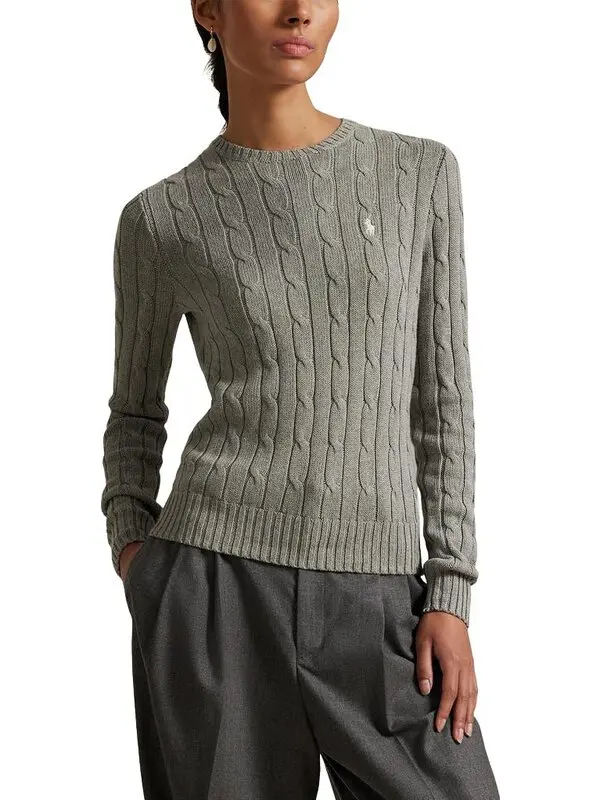 Polo Ralph Lauren Cable Cotton Crewneck Sweater - Fawn Grey Heather