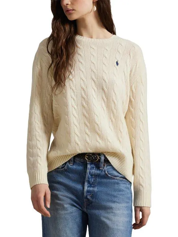 Polo Ralph Lauren Cable Wool & Cashmere Crewneck Sweater - Authentic Cream