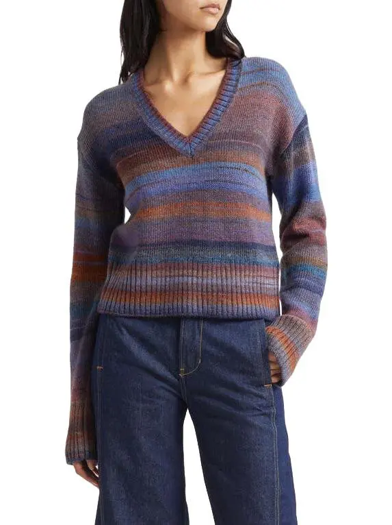 Veronica Beard Diora Stripe Wool-blend Sweater - Ocean Multi