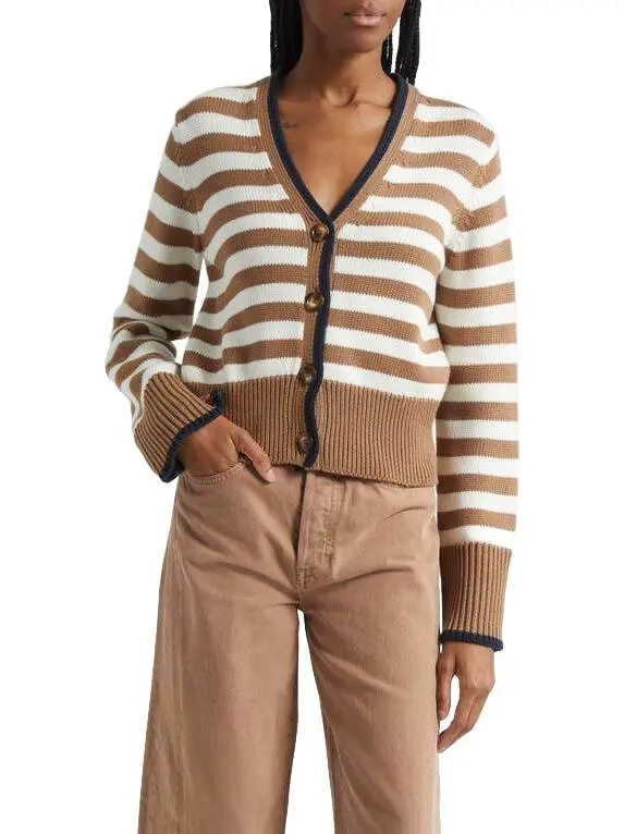 Veronica Beard Monae Stripe Cotton Cardigan - Dark Acorn Dove