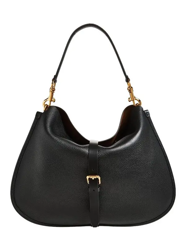 Etro Maxi Pony Tumbled Leather Shoulder Bag - Black N0000