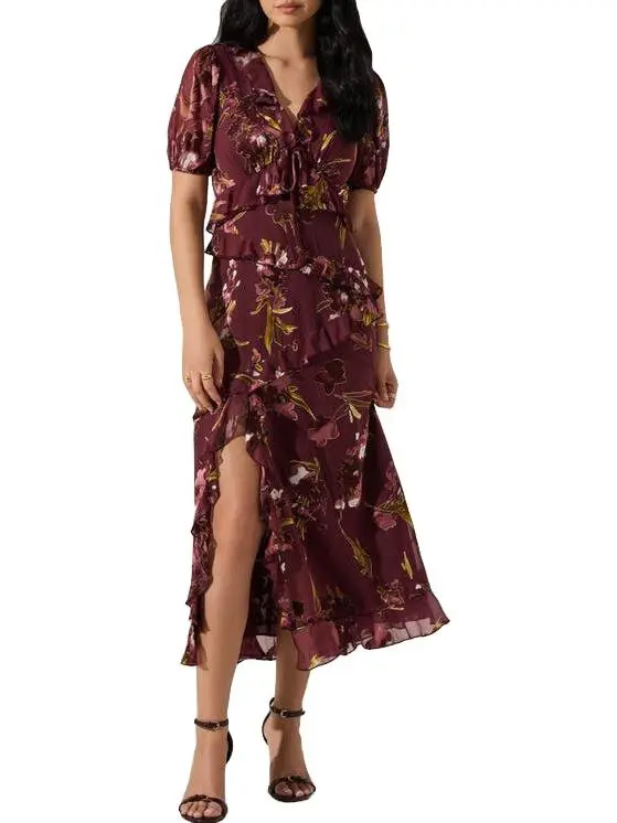 Astr The Label Bennet Floral Tiered Dress - Wine Floral