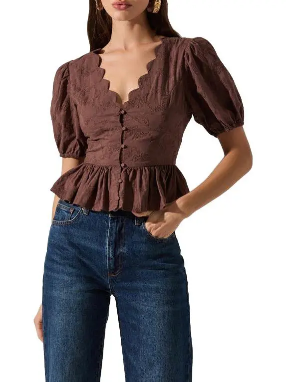 Astr The Label Arely Embroidered Button-up Top - Brown