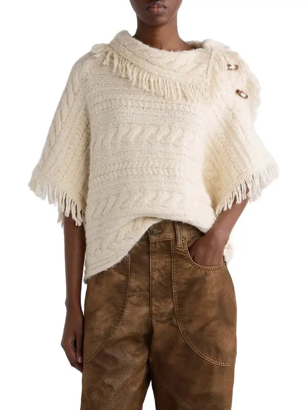 Isabel Marant Blanche Fringed Poncho Sweater - Ecru