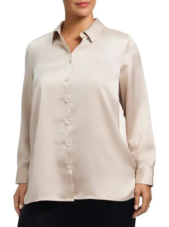 Foxcroft Bianca Satin Button-up Shirt - Champagne