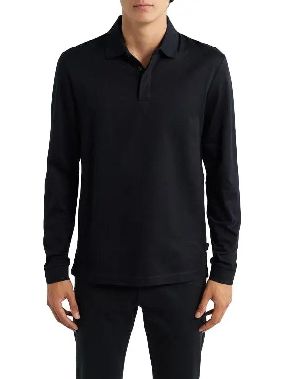 BOSS Pado Long Sleeve Cotton Polo - Black