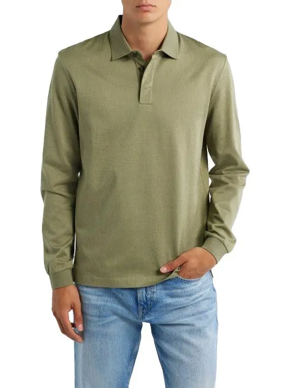 BOSS Pado Long Sleeve Cotton Polo - Medium Green