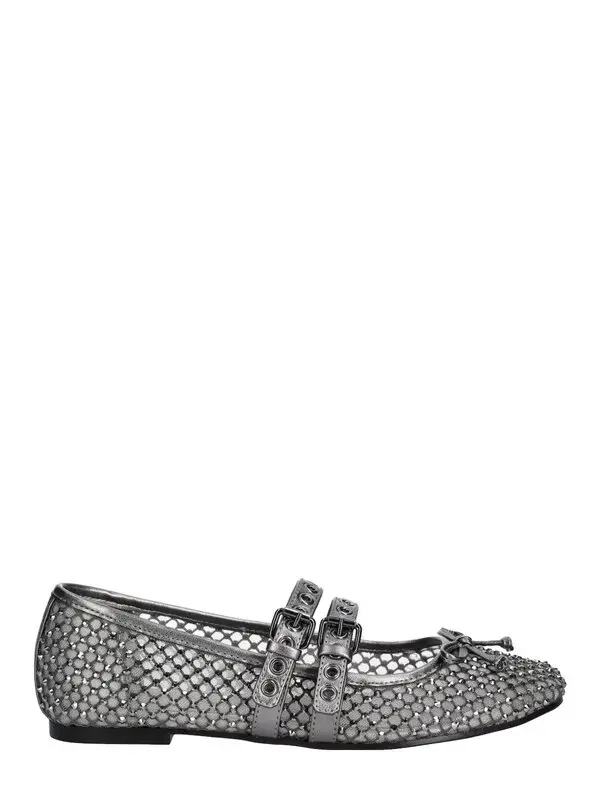 Guess Embellished Buckle Ballet Flats - Silver