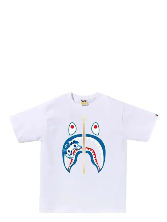A BATHING APE Abc Camo Milo Shark Tee Shirt - White/blue