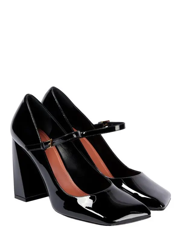 Amina Muaddi Charlotte 95 Patent Leather Mary Jane Pumps - Black