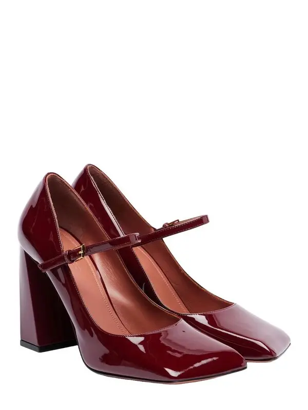 Amina Muaddi Charlotte 95 Patent Leather Mary Jane Pumps - Burgundy