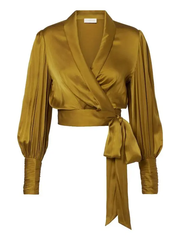 Zimmermann Silk Satin Wrap Top - Green
