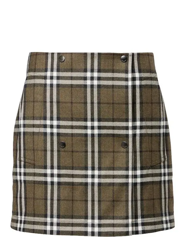Burberry Check Wool Miniskirt - Green
