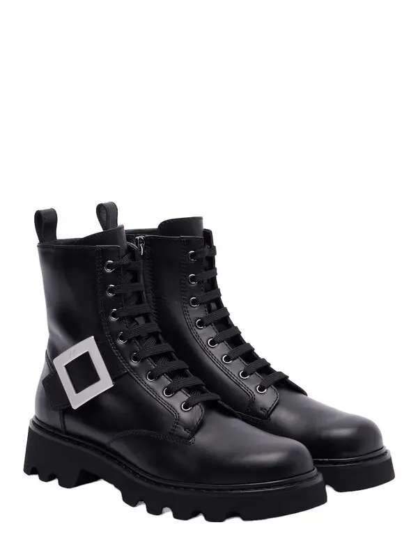 ROGER VIVIER Viv Rangers Leather Ankle Boots - Black