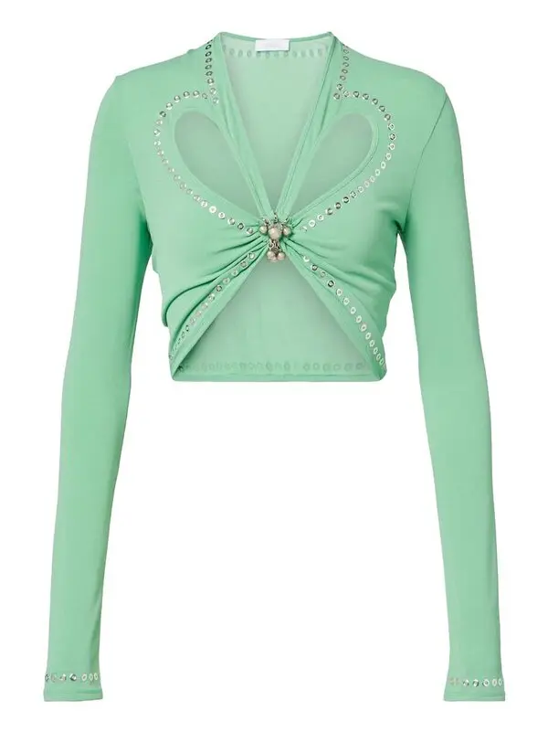 Rabanne Cutout Embellished Crop Top - Green