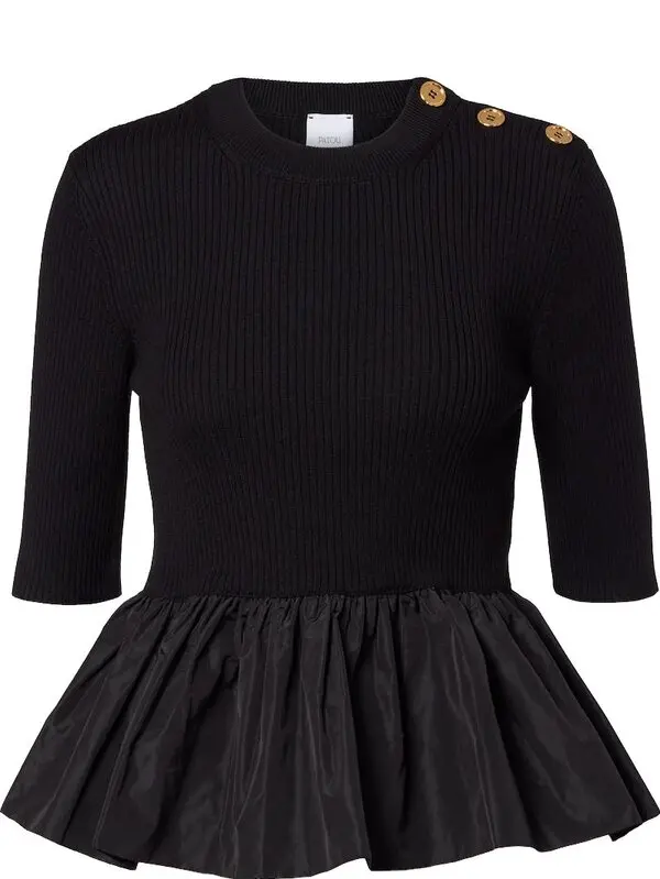 PATOU Ribbed-knit Peplum Wool Top - Black