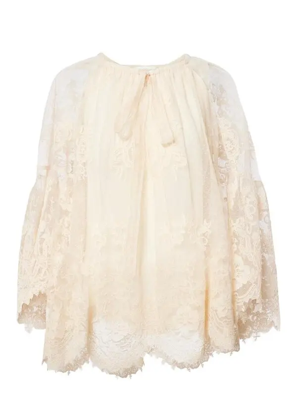 Zimmermann Hypnotic Tie-neck Floral Lace Blouse - Beige