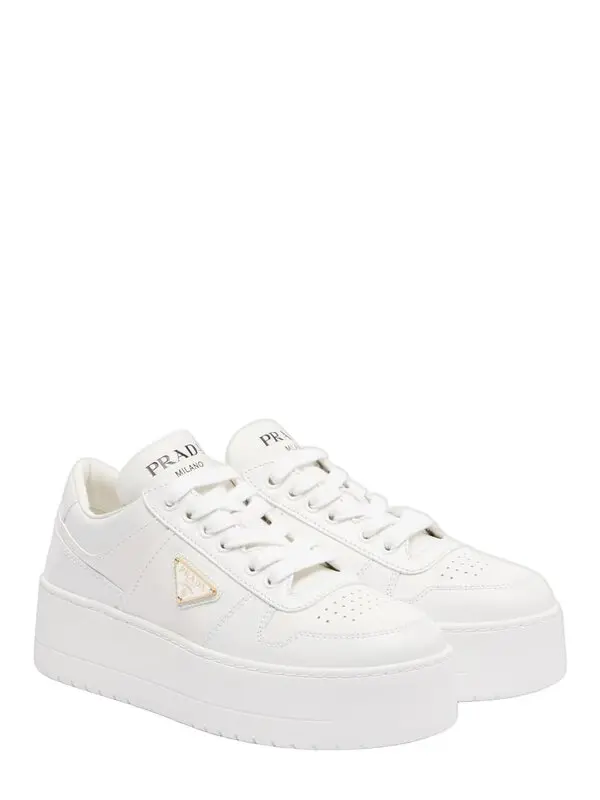 Prada Downtown Bold Leather Platform Sneakers - White