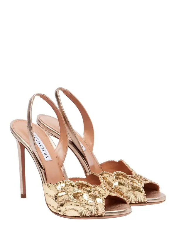 AQUAZZURA Ce Soir 105 Embellished Slingback Sandals - Gold