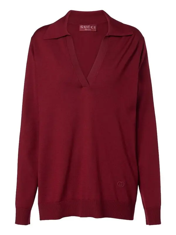 Gucci V-neck Wool Sweater - Burgundy