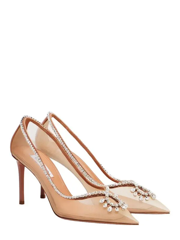AQUAZZURA Seduction 85 Embellished Mesh Pumps - Beige