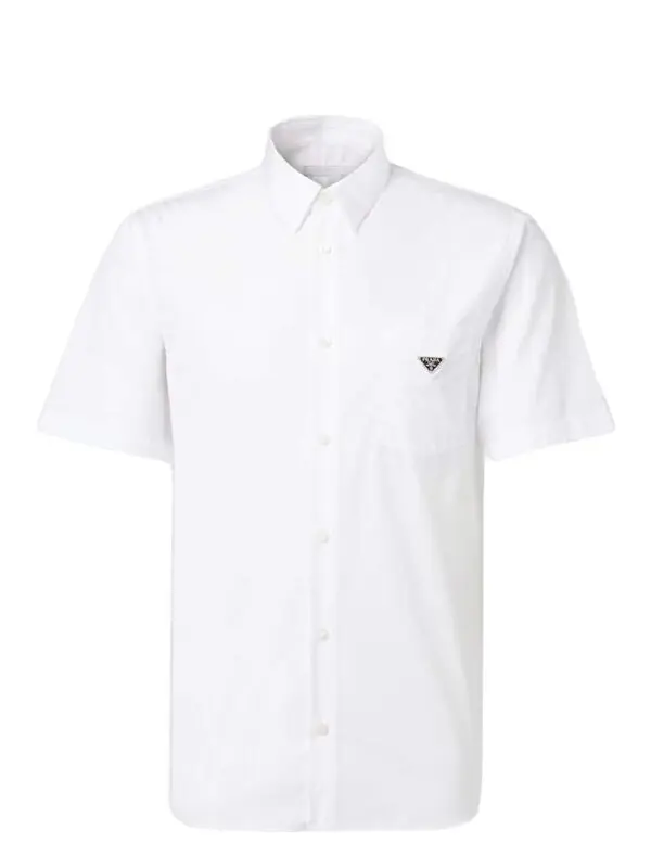 Prada Logo Cotton Poplin Bowling Shirt - White