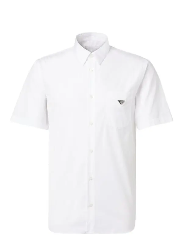 Prada Logo Cotton Poplin Bowling Shirt - White