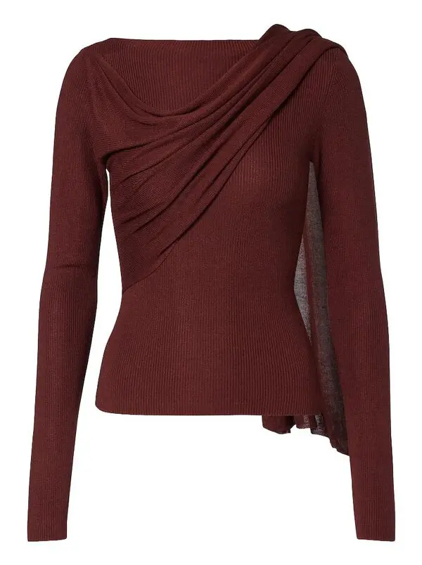 AYA MUSE Draped Silk-blend Top - Burgundy
