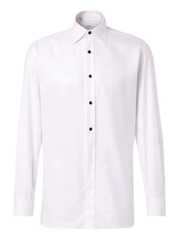 Brioni Cotton Poplin Tuxedo Shirt - White