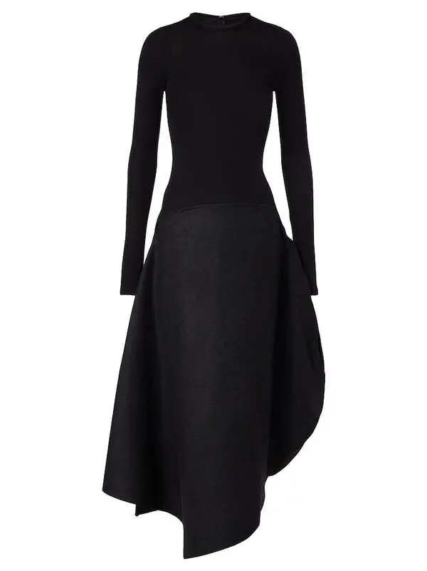Victoria Beckham Asymmetric Midi Dress - Black