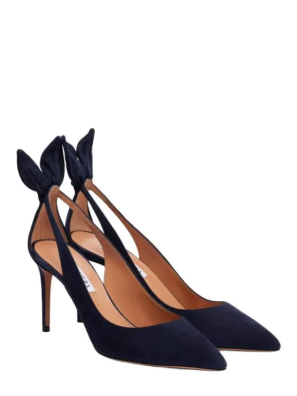 AQUAZZURA Bow Tie 85 Suede Pumps - Blue