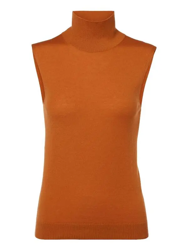 Loro Piana Sleeveless Turtleneck Cashmere Top - Orange