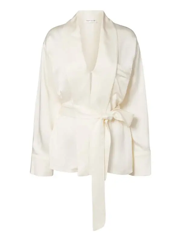 Victoria Beckham Belted Satin Wrap Top - White