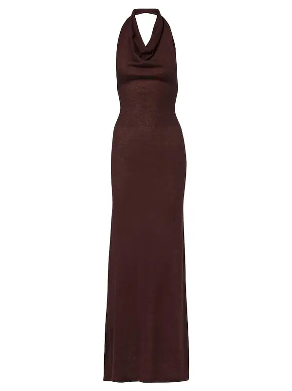 AYA MUSE Reed Halterneck Maxi Dress - Brown