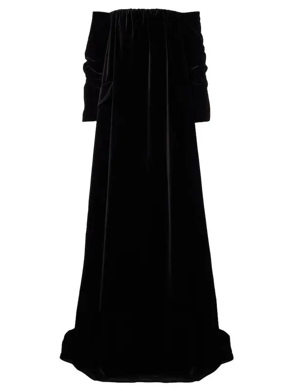 Max Mara Open-back Cotton Velvet Gown - Black