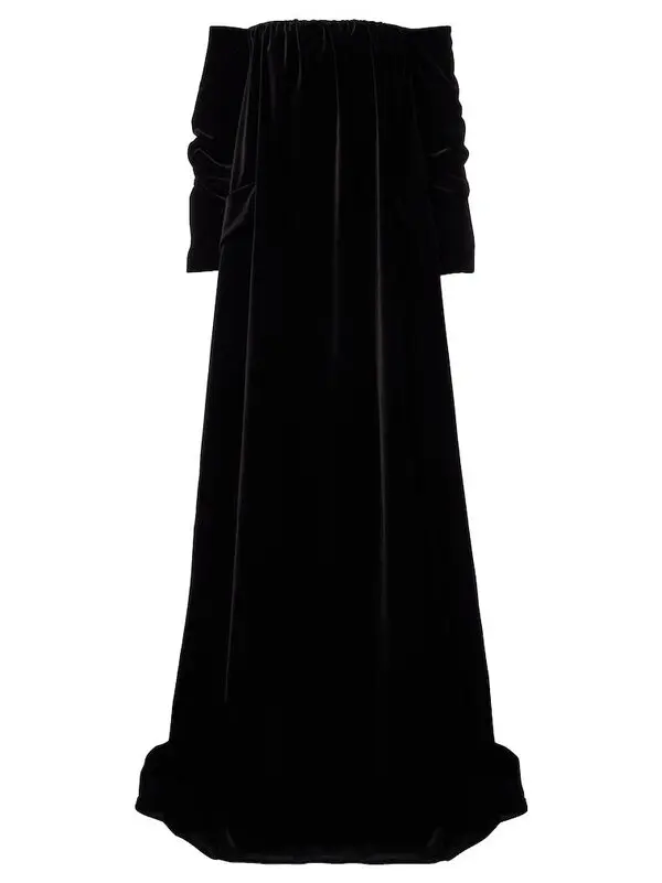 Max Mara Open-back Cotton Velvet Gown - Black
