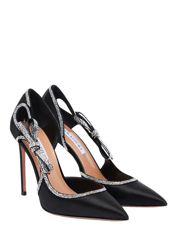 AQUAZZURA Soave Crystal 105 Embellished Satin Pumps - Black