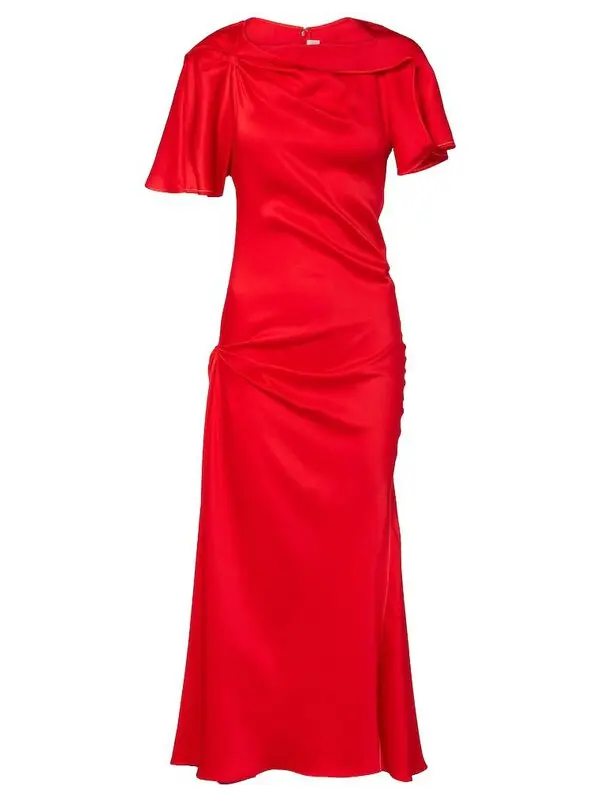 Victoria Beckham Draped Gathered Midi Dress - Red