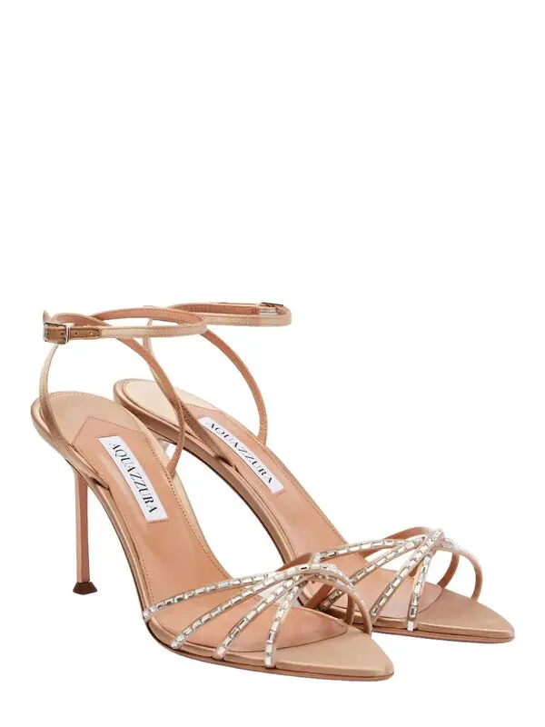 AQUAZZURA Tell Me 85 Embellished Satin Sandals - Beige