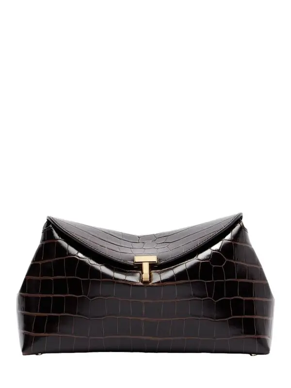 TOTEME T-lock Croc-effect Leather Clutch - Brown