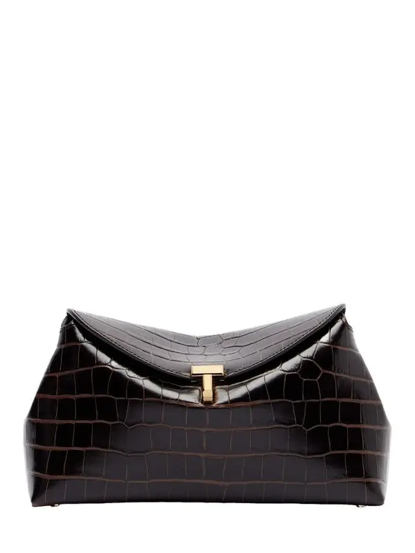 TOTEME T-lock Croc-effect Leather Clutch - Brown
