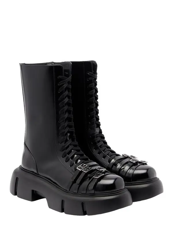 Simone Rocha Platform Leather Combat Boots - Black