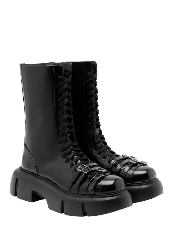 Simone Rocha Leather Platform Combat Boots - Black