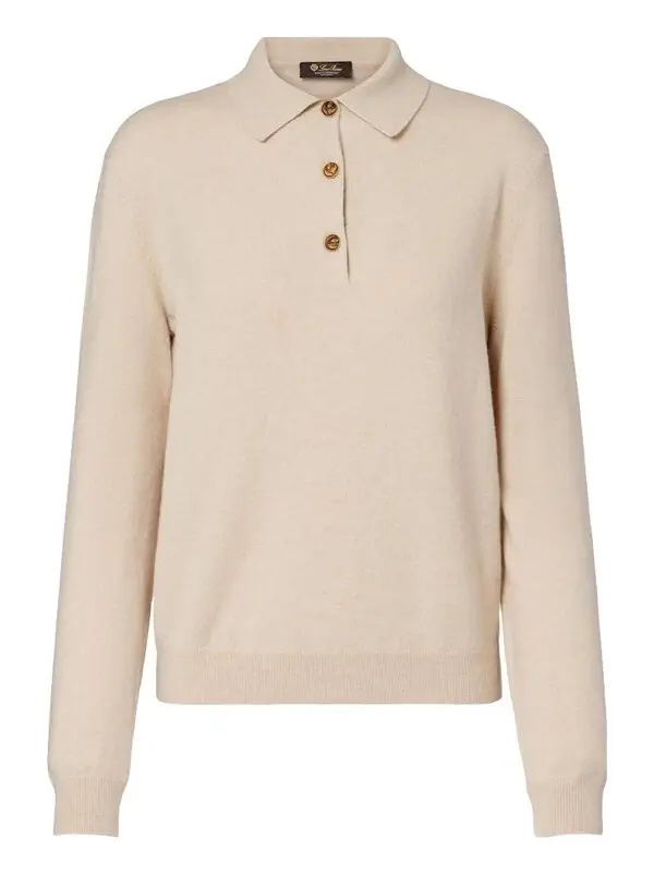 Loro Piana Classic Cashmere Polo Sweater - White