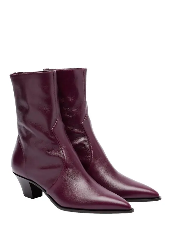 AQUAZZURA Brunswick 45 Leather Ankle Boots - Burgundy